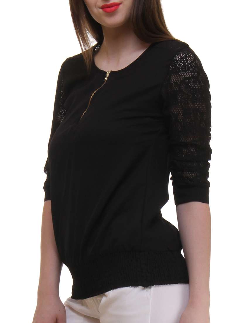 Buy online Black Polyester Schiffli Top from western wear for Women by ...