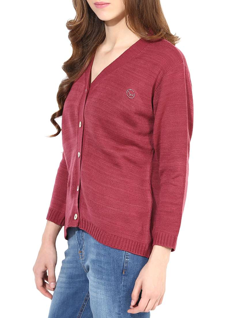 Buy online Burgundy Acrylic Wool Cardigan from winter wear for Women by ...
