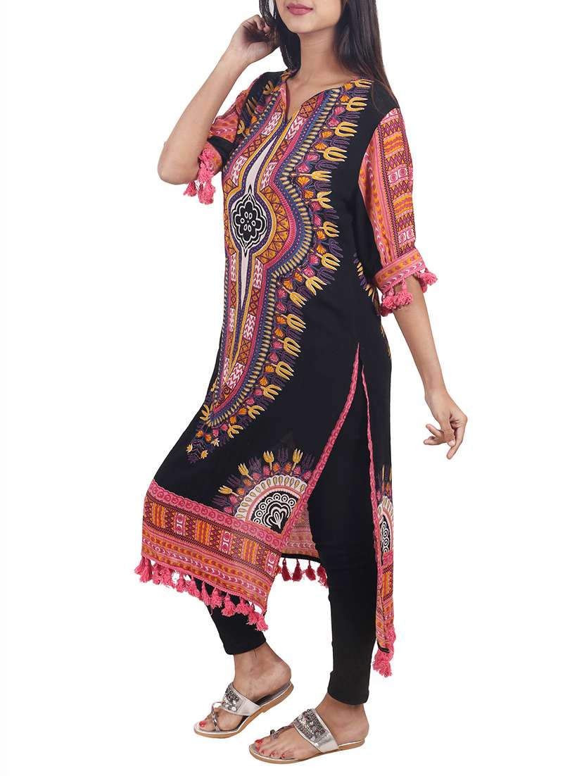 Buy Multi Colored Viscose Straight Kurta for Women from Secret Bazaar ...