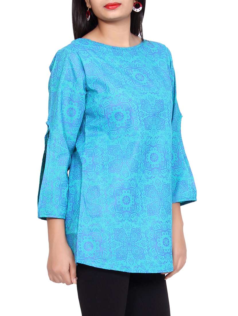 Buy Light Blue Cotton Printed Tunic for Women from Rtf for ₹656 at 47% ...