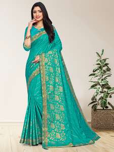 Buy online Foil Print Lace Bordered Saree With Blouse from ethnic wear ...