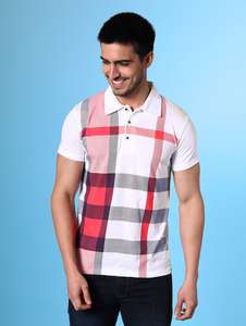 Buy online Men White Checkered Polo T-shirt from top wear for Men by ...