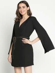 Buy online Women Solid Overlap Neck Dress from western wear for Women ...