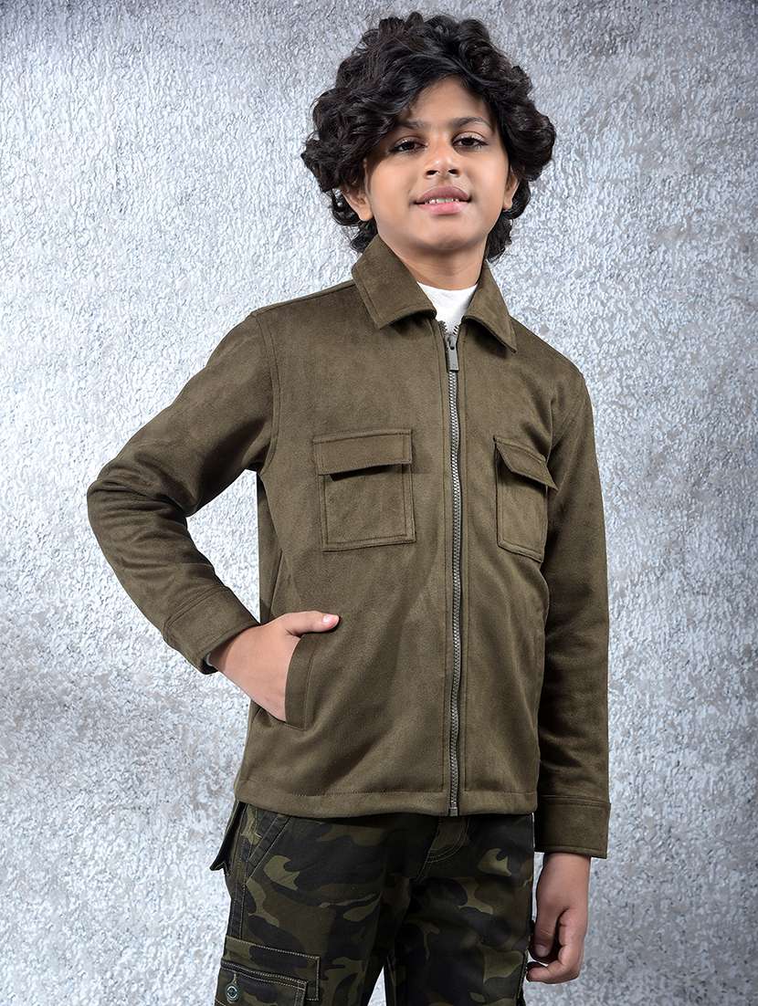 Buy online Boys Solid Collared Long Sleeve Shacket from boys for Women ...